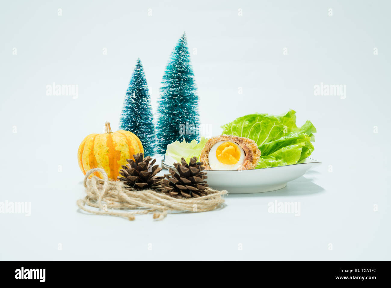 Scottish egg pendulum plate with white background Stock Photo - Alamy