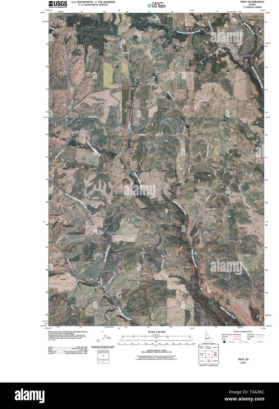 USGS TOPO Map Idaho ID Troy 20101001 TM Restoration Stock Photo - Alamy