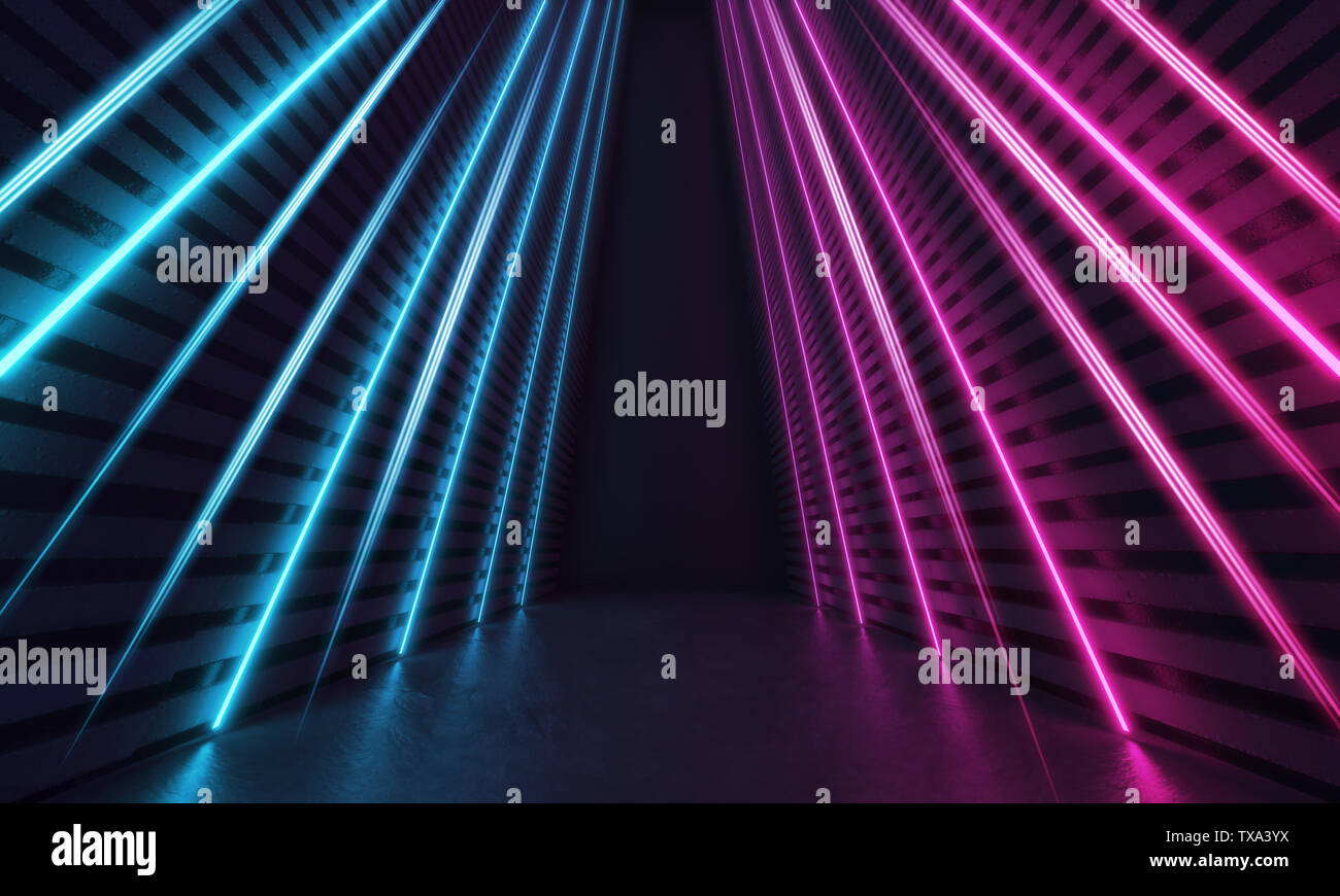 Futuristic Sci-Fi Modern Room With Stripes Shaped Color Glowing Neon ...