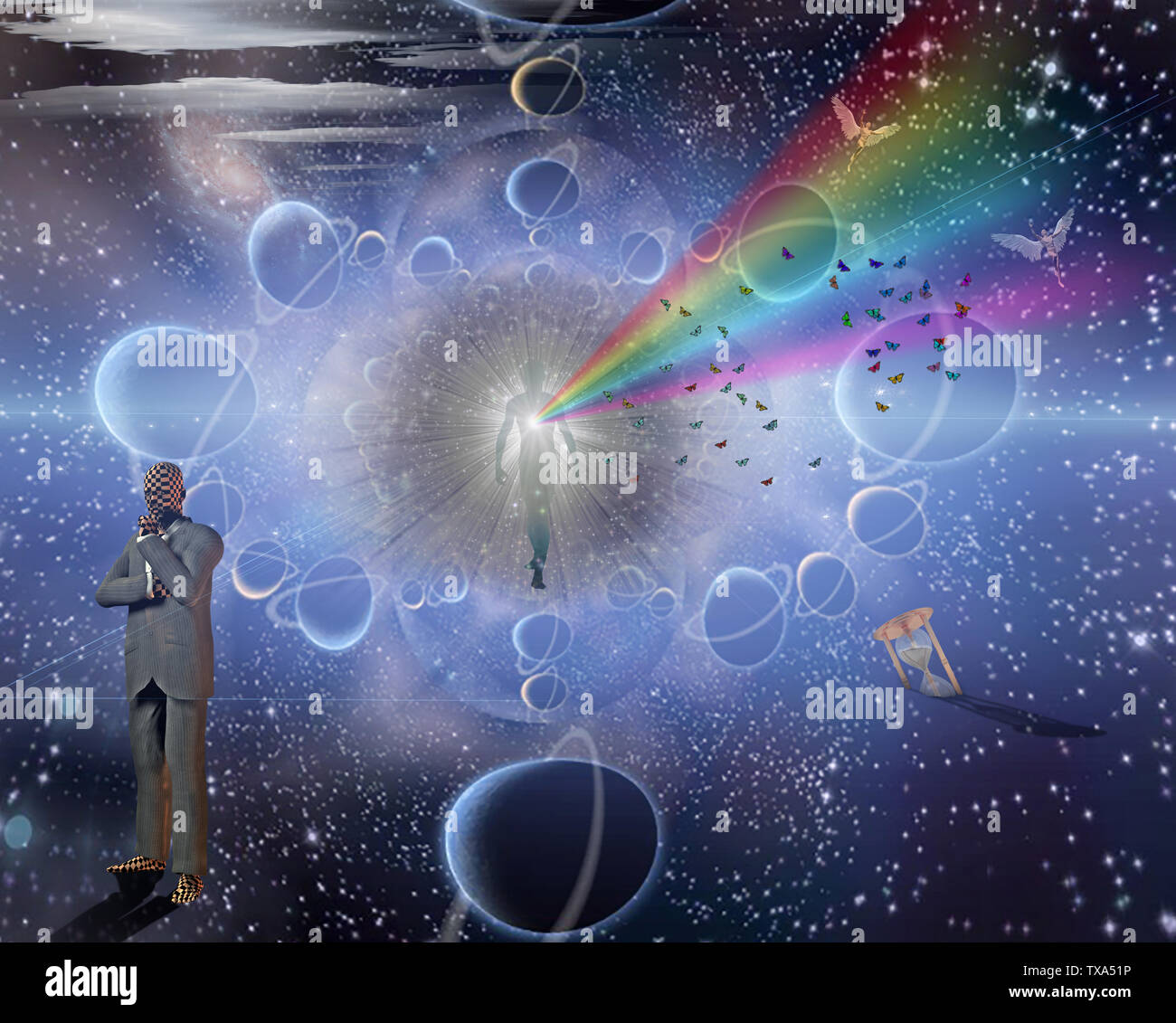 Thinking man in suit. Alien being in endless space Stock Photo - Alamy