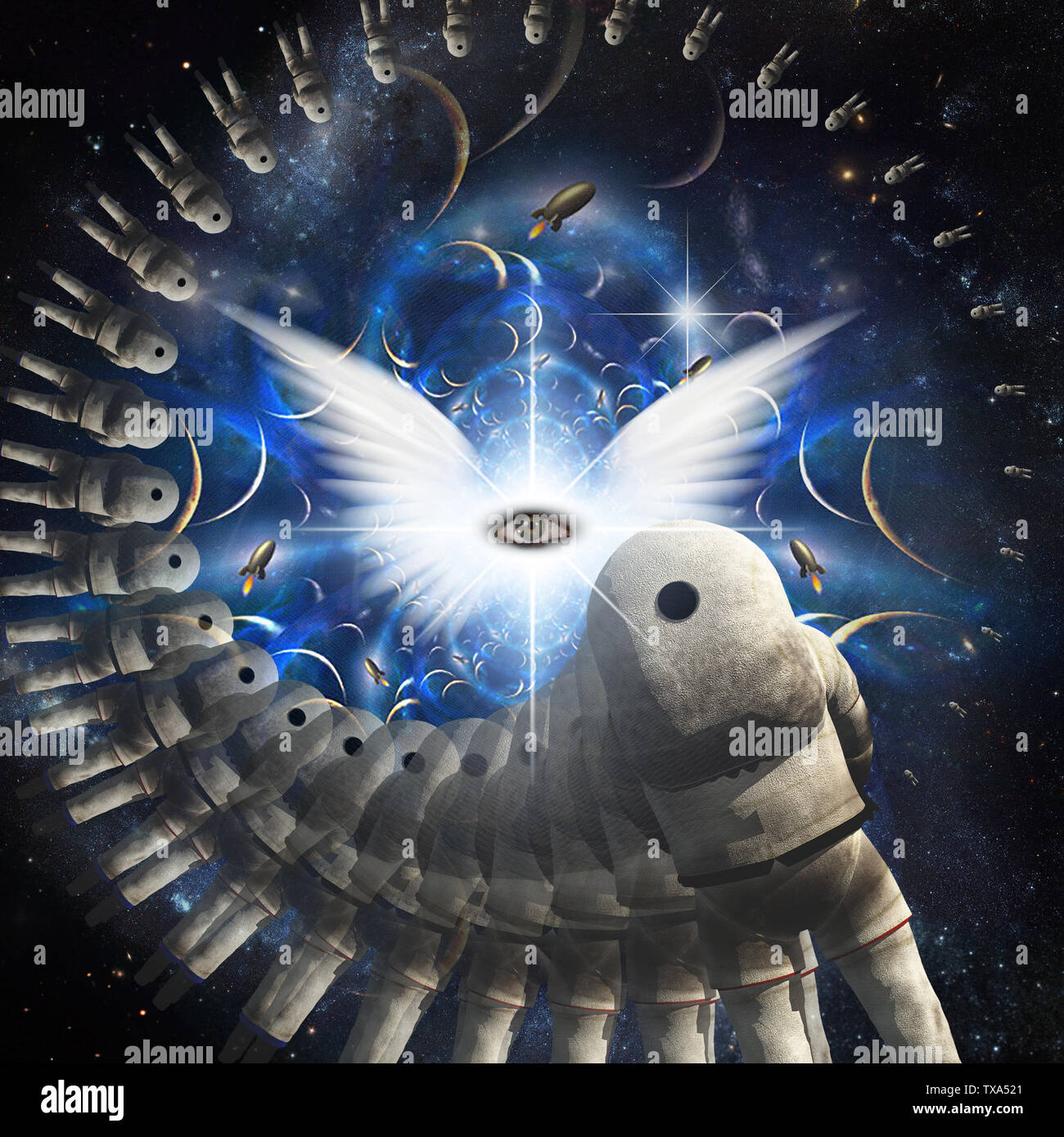 Astronaut and winged eye in deep space Stock Photo - Alamy