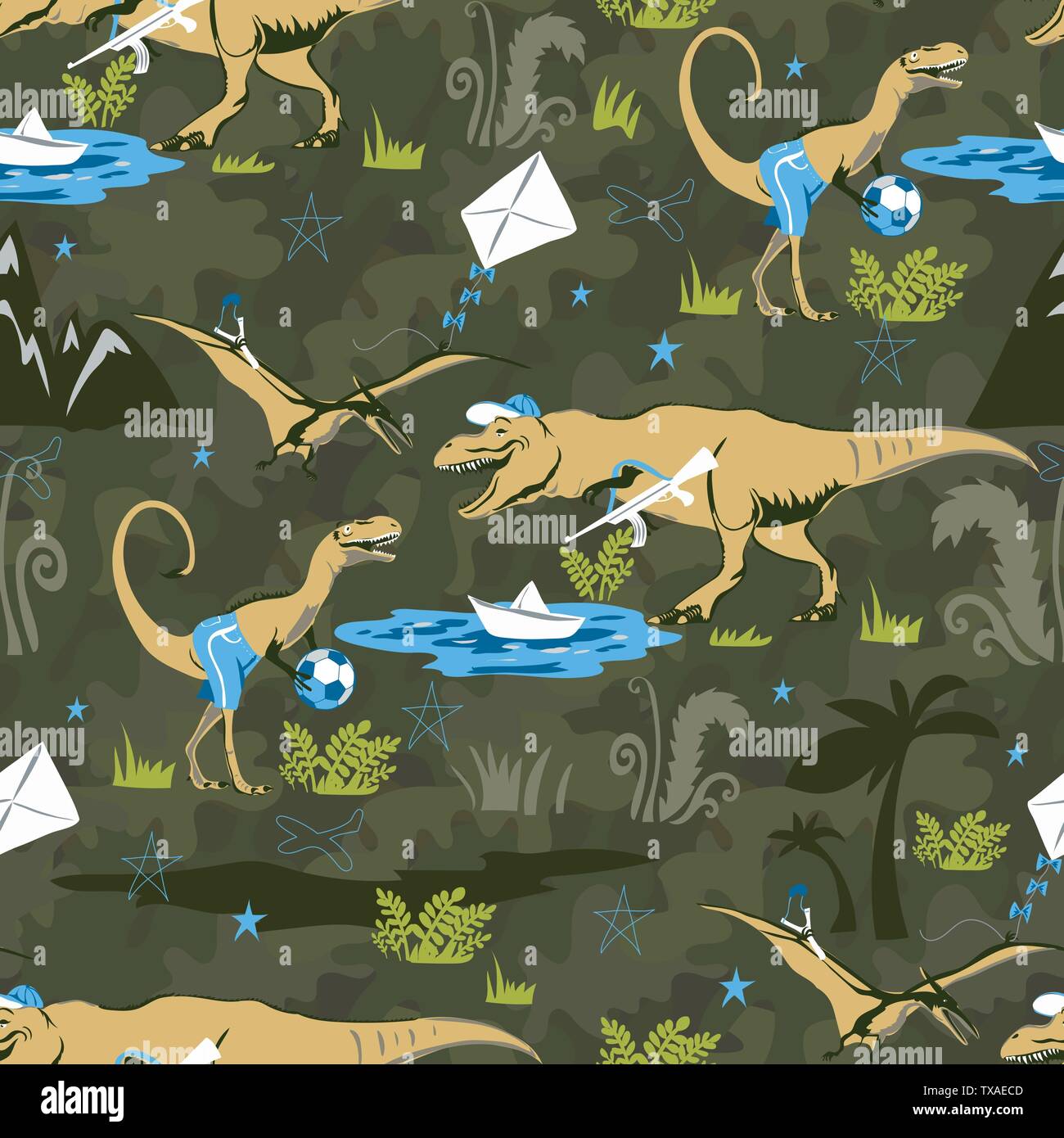 Play Lover Dinosaur Seamless pattern for kids fashion. Childish ...