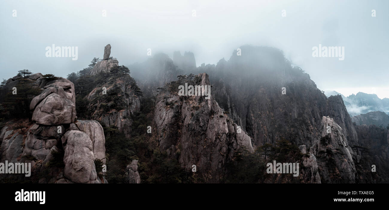 The flying stone of Huangshan in the clouds Stock Photo - Alamy