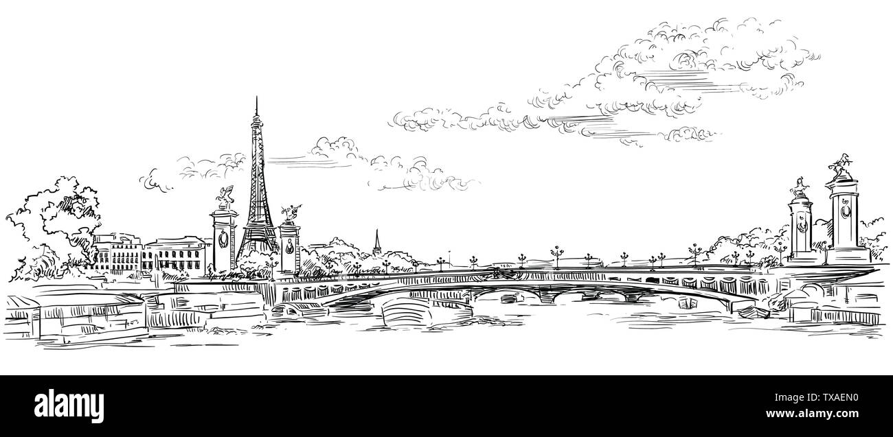 Vector hand drawing Illustration of Eiffel Tower (Paris, France ...