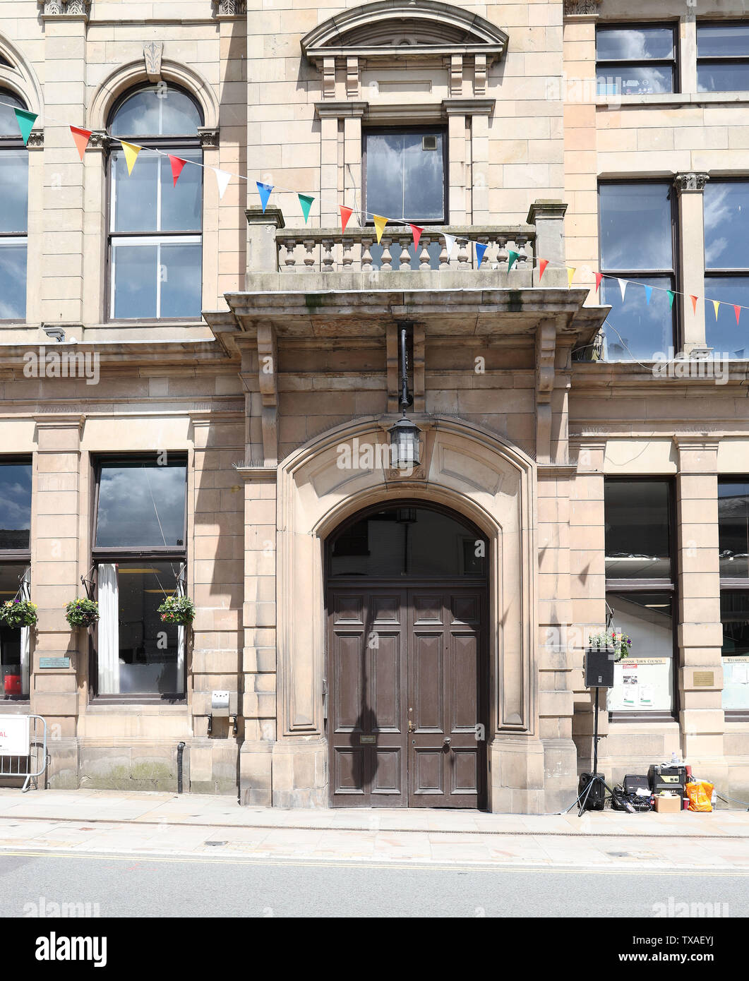 Front entrance to Welshpool Town Hall, Welshpool, Powys, uk Stock Photo ...
