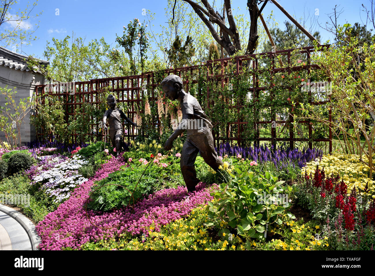 Photographed at Beijing World Park on April 30, 2019. The design of the ...
