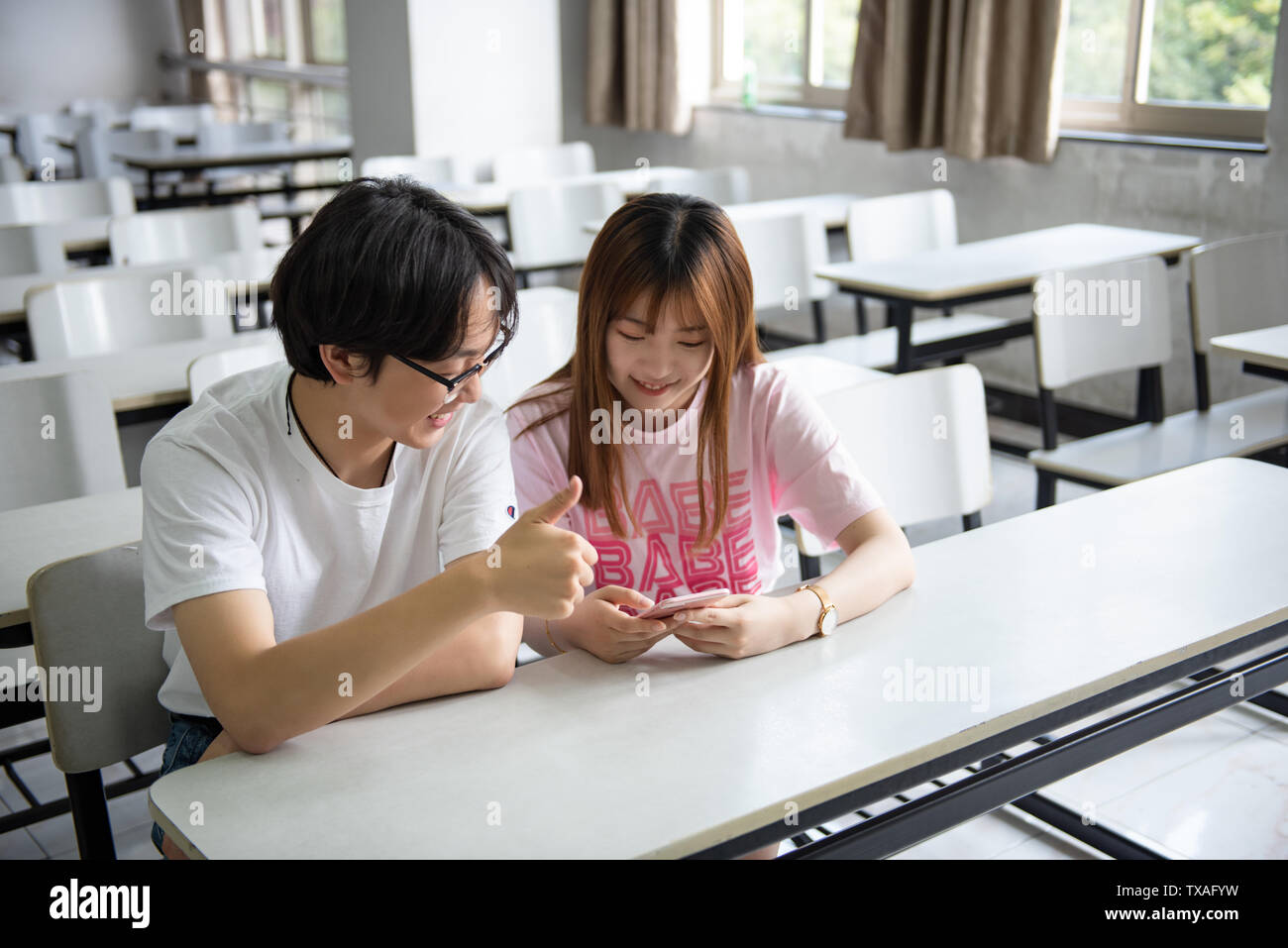 Asian college students study examination education in classrooms Stock ...