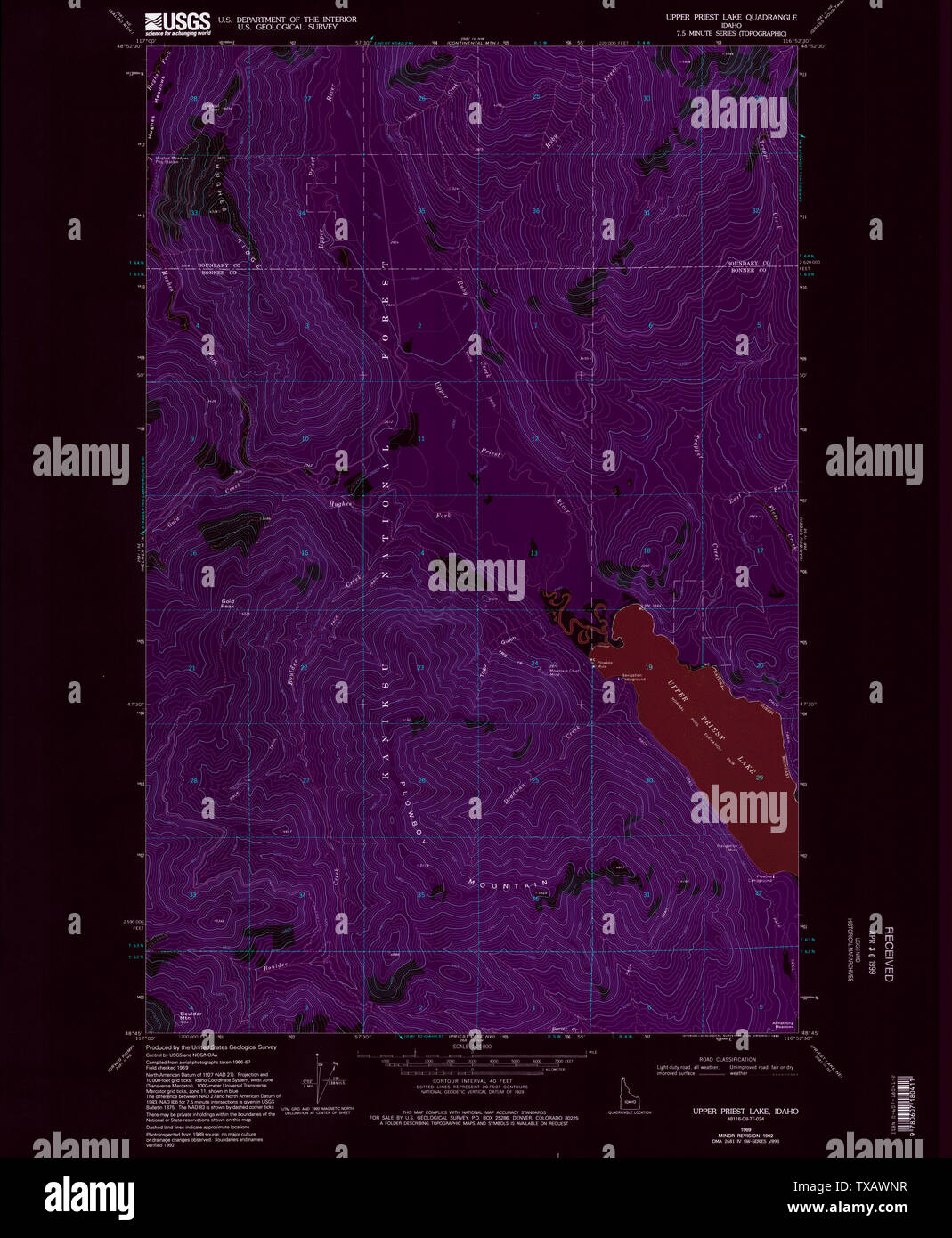 USGS TOPO Map Idaho ID Upper Priest Lake 238616 1969 24000 Inverted ...
