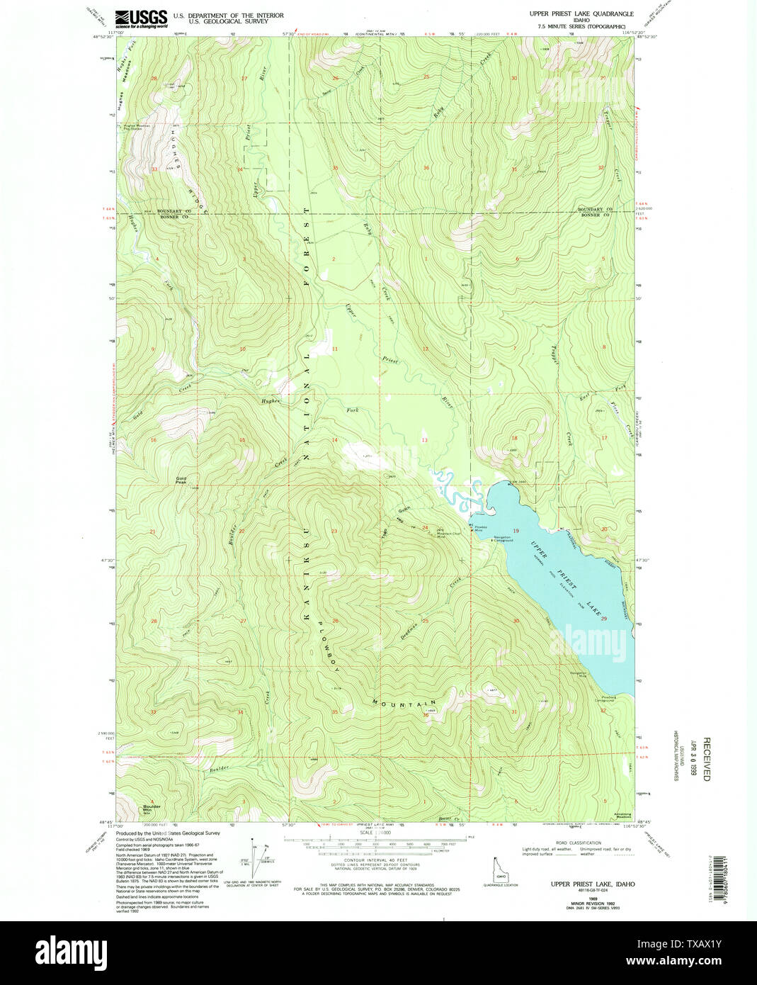 USGS TOPO Map Idaho ID Upper Priest Lake 238616 1969 24000 Restoration ...