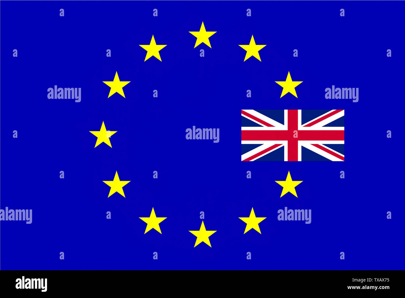Flags of United Kingdom and European Union, 3d render, isolated on ...