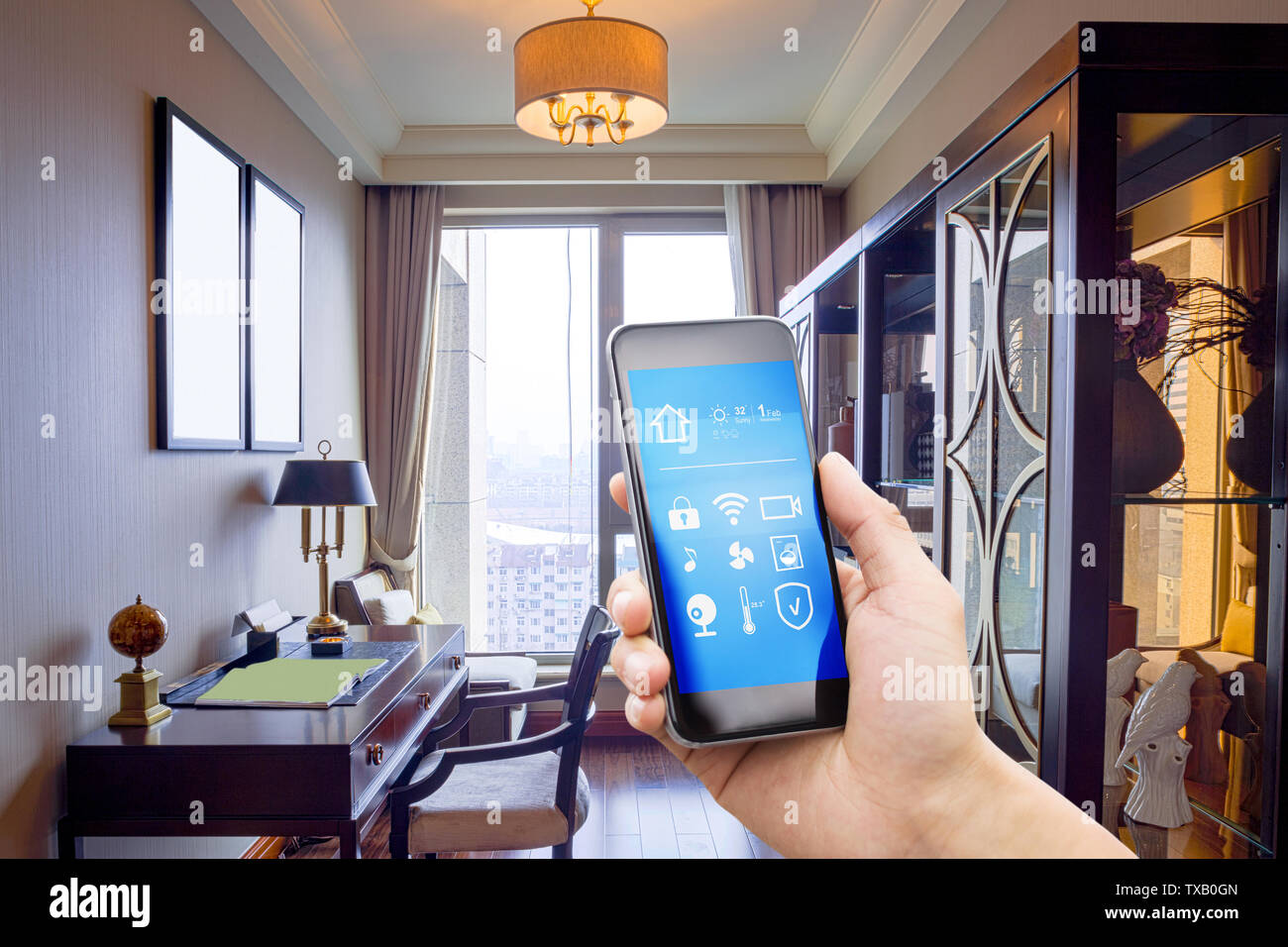 smart phone with smart home with modern domestic study Stock Photo - Alamy