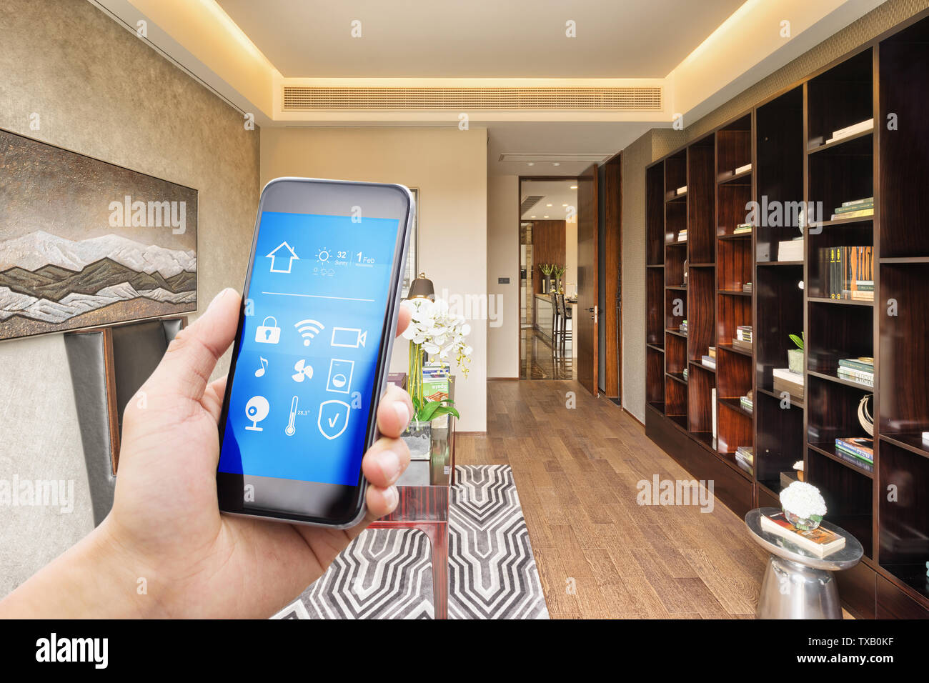 smart phone with smart home with modern study Stock Photo - Alamy