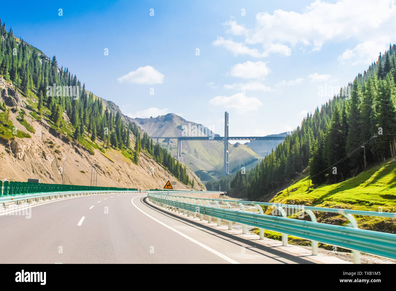 Guozigou Bridge photographed from Saiguo Expressway in summer Stock ...