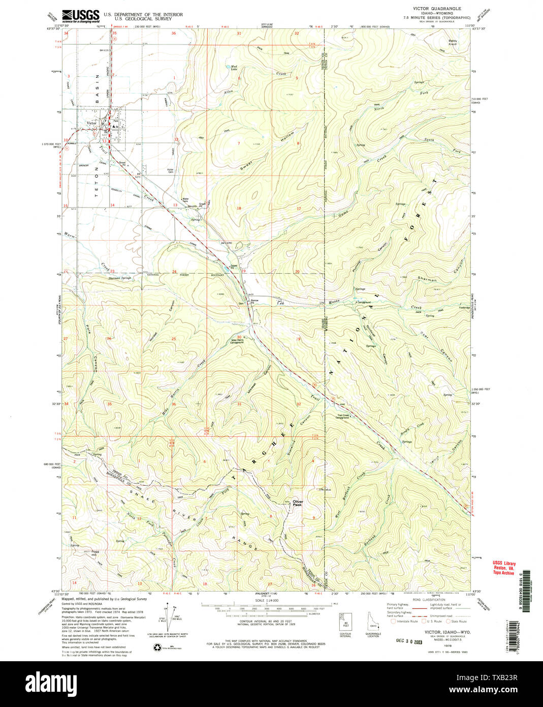 USGS TOPO Map Idaho ID Victor 238626 1978 24000 Restoration Stock Photo ...