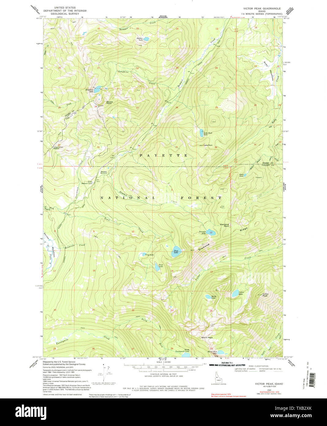 USGS TOPO Map Idaho ID Victor Peak 238630 1969 24000 Restoration Stock ...