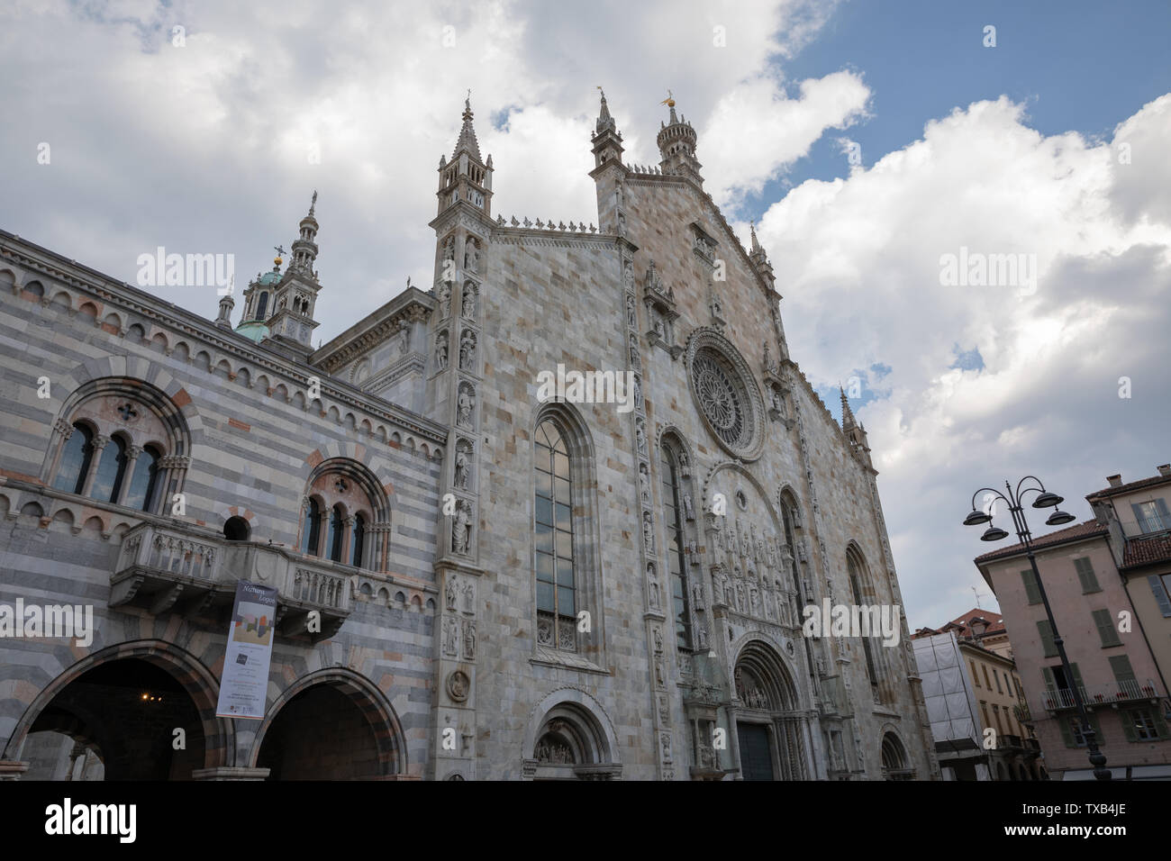 Como, Italy - June 27, 2018: Closeup facade of Como Cathedral is the ...