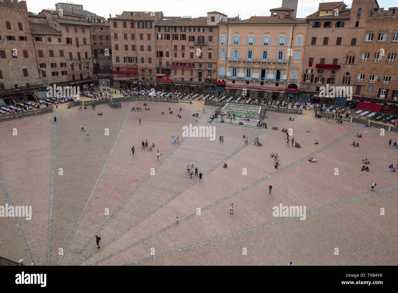 Siena, Italy - June 28, 2018: Panoramic view of Piazza del Campo is the ...
