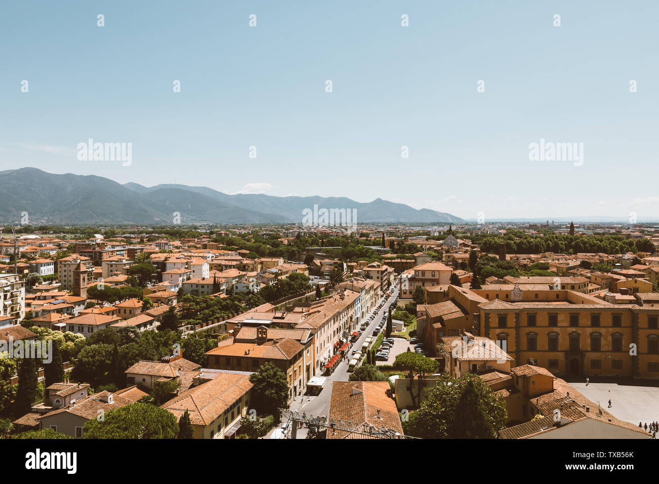 Panoramic view of Pisa city with historic buildings and far away ...