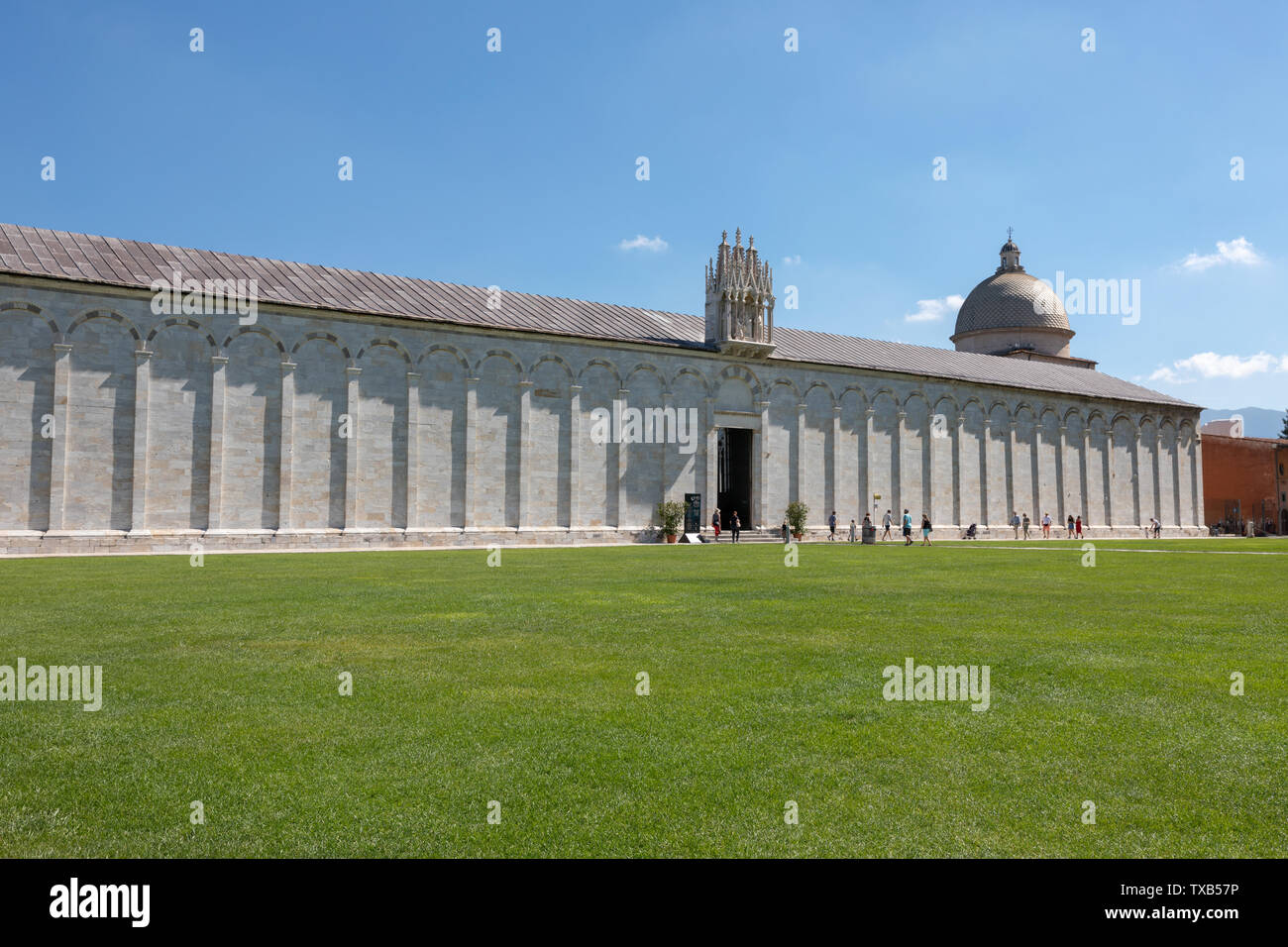 Pisa, Italy - June 29, 2018: Panoramic view of interior of Campo Santo ...