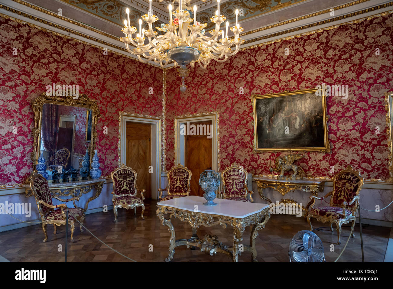Venice, Italy - June 30, 2018: Panoramic view of hall interior and arts ...