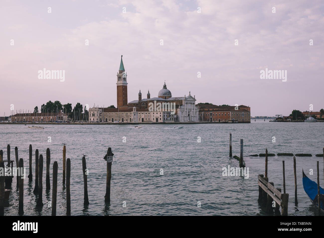 Panoramic view of Laguna Veneta of Venice city with gondolas and away ...