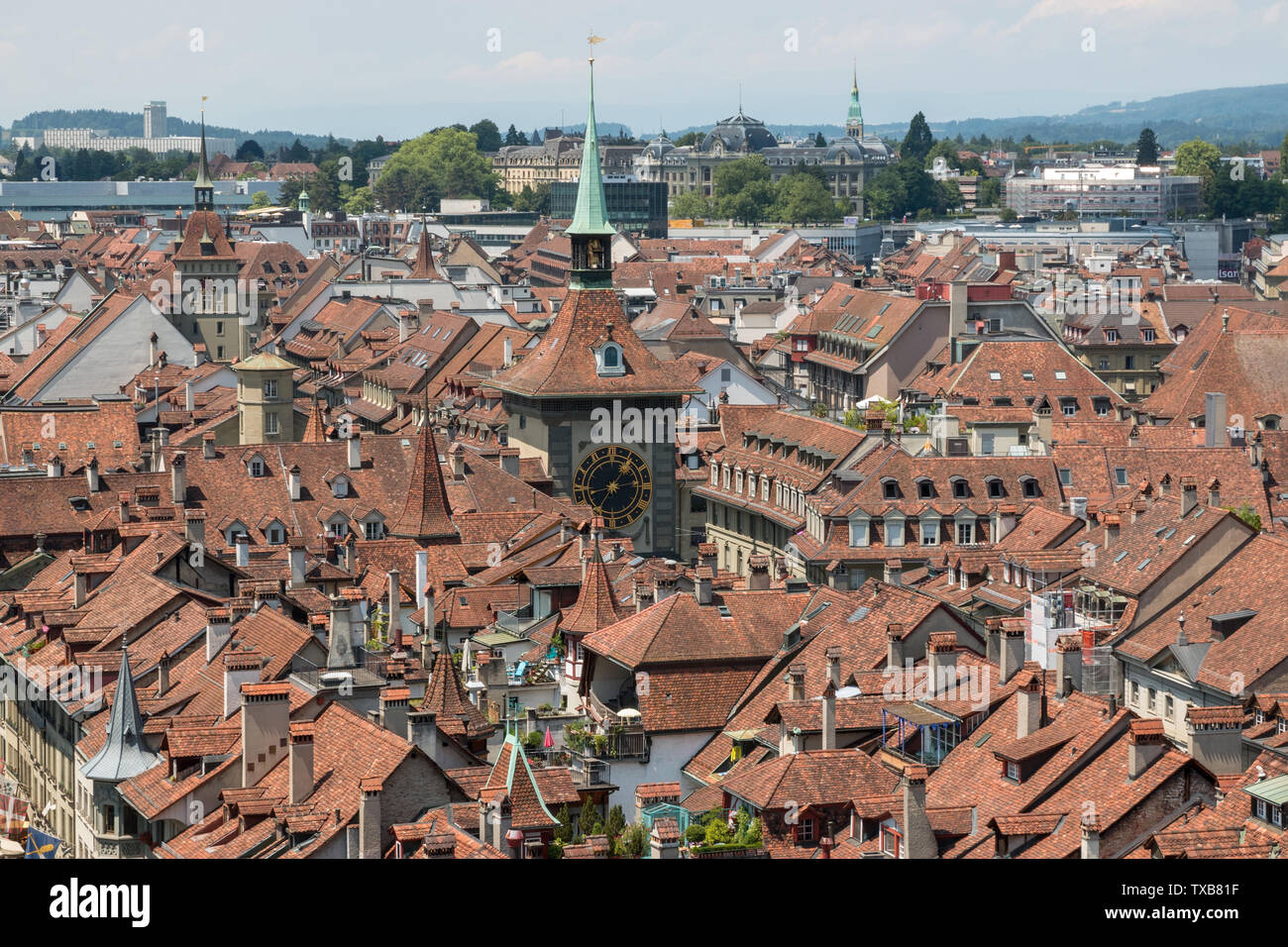 Aerial panorama of historic Bern city center from Bern Minster ...
