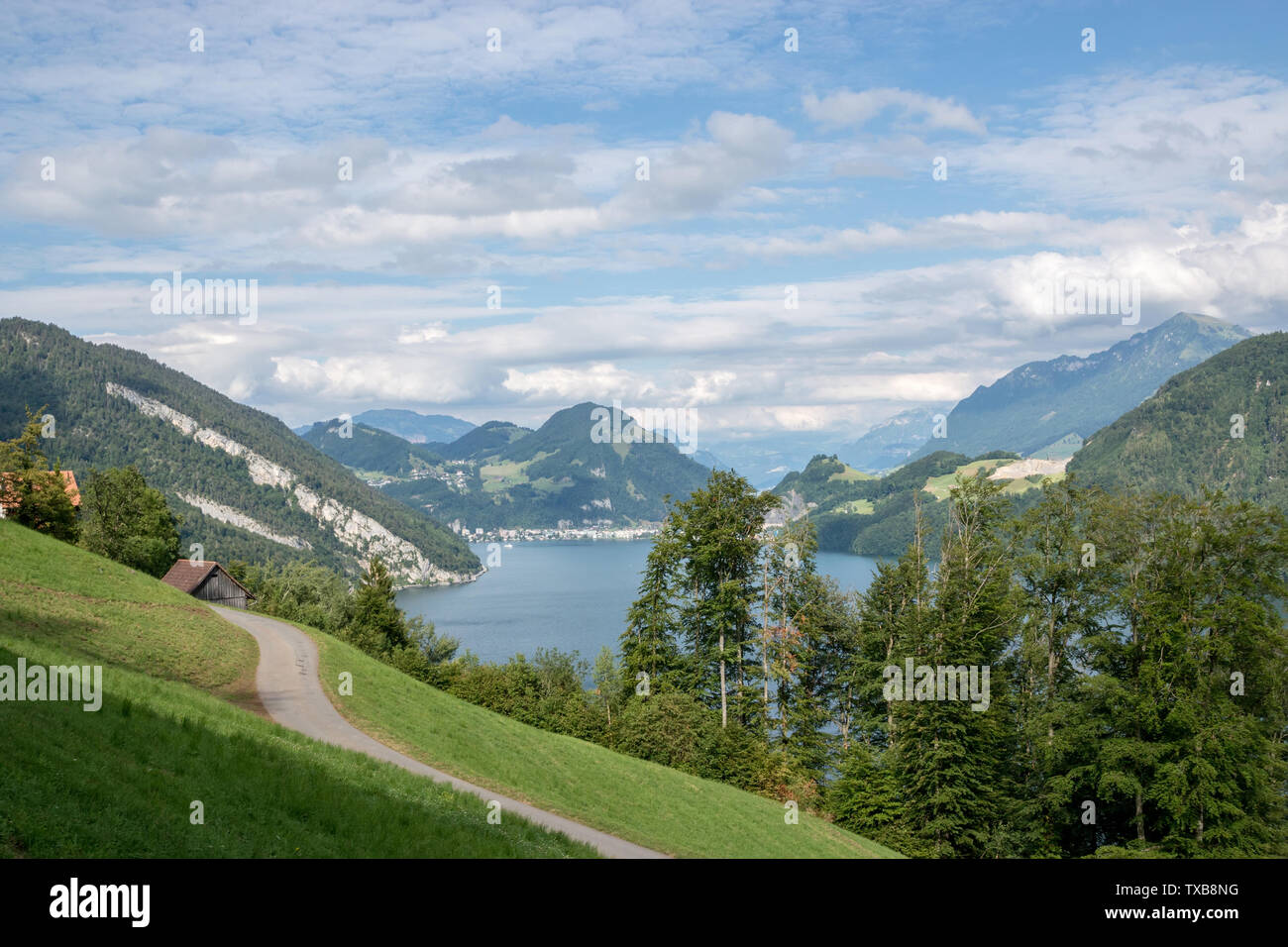 Panorama view of Lucerne lake and mountains scene in Pilatus of Lucerne ...