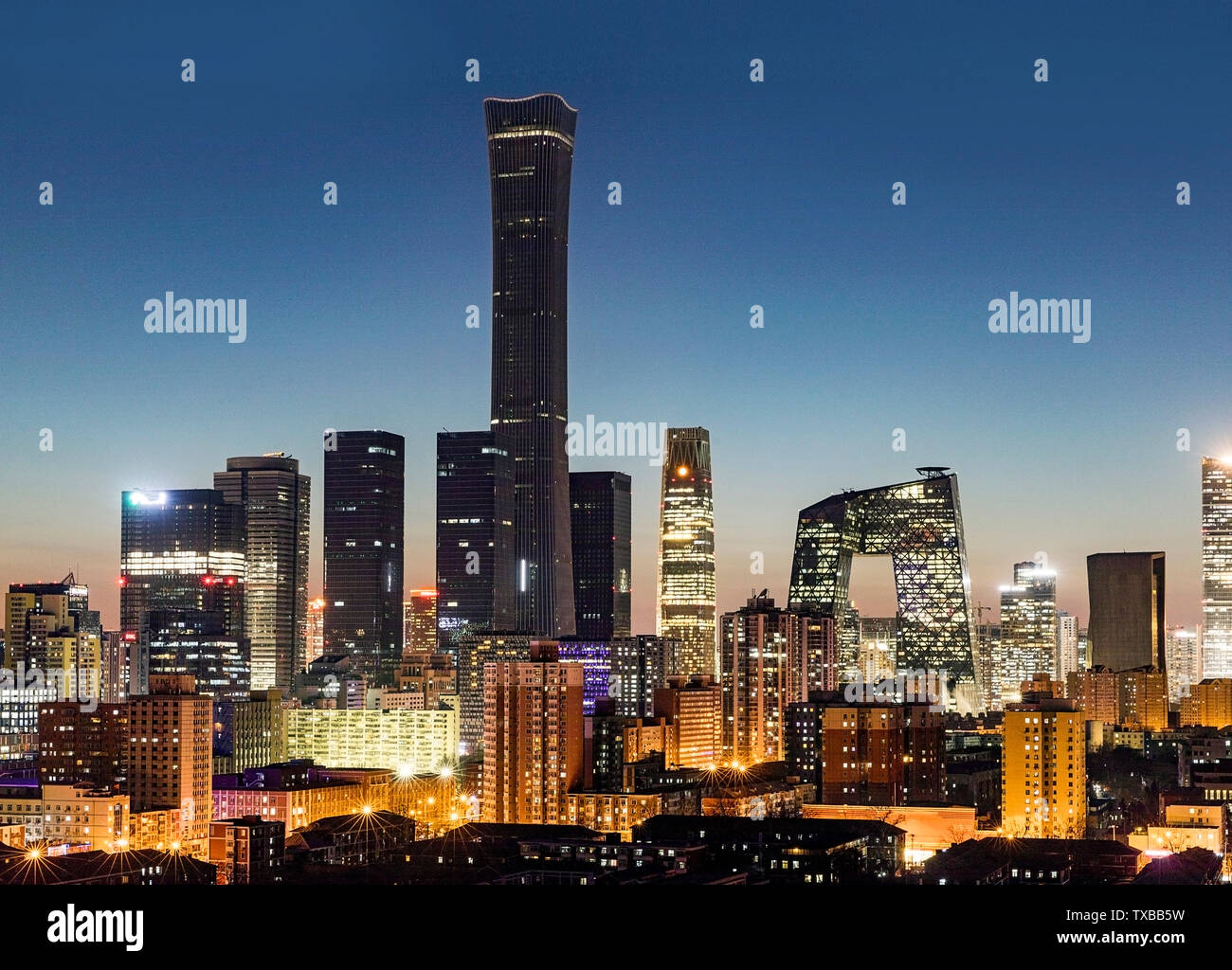 Night view of China's Beijing financial center, international trade and ...