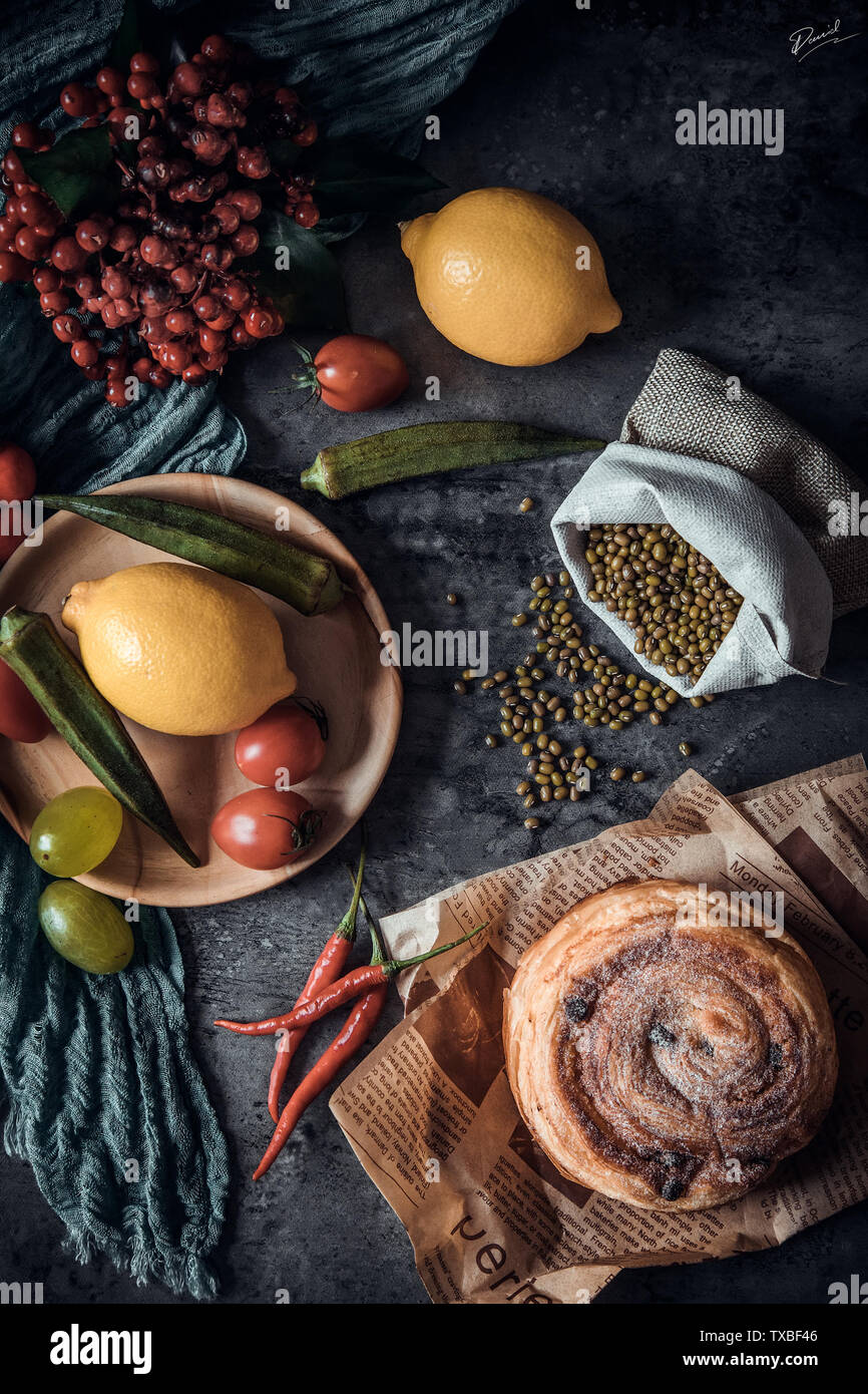 Still life fruits, vegetables, fruits and vegetables texture vintage ...