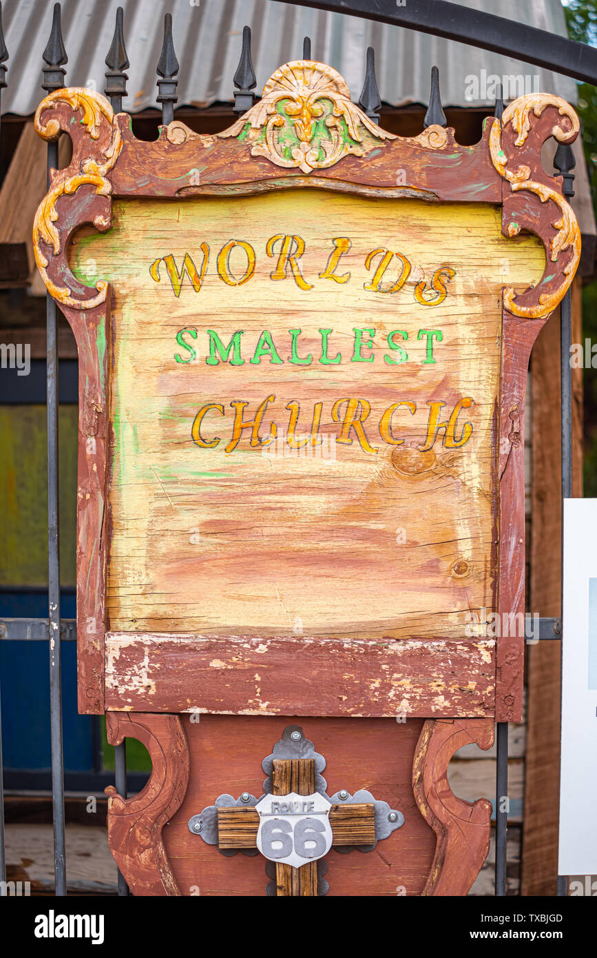 Winslow Arizona, USA 5/16/2016. The worlds smallest church sign on ...