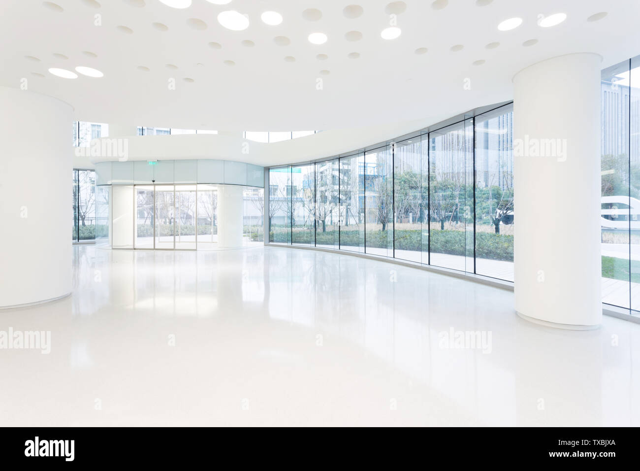 futuristic modern office building interior in urban city Stock Photo ...