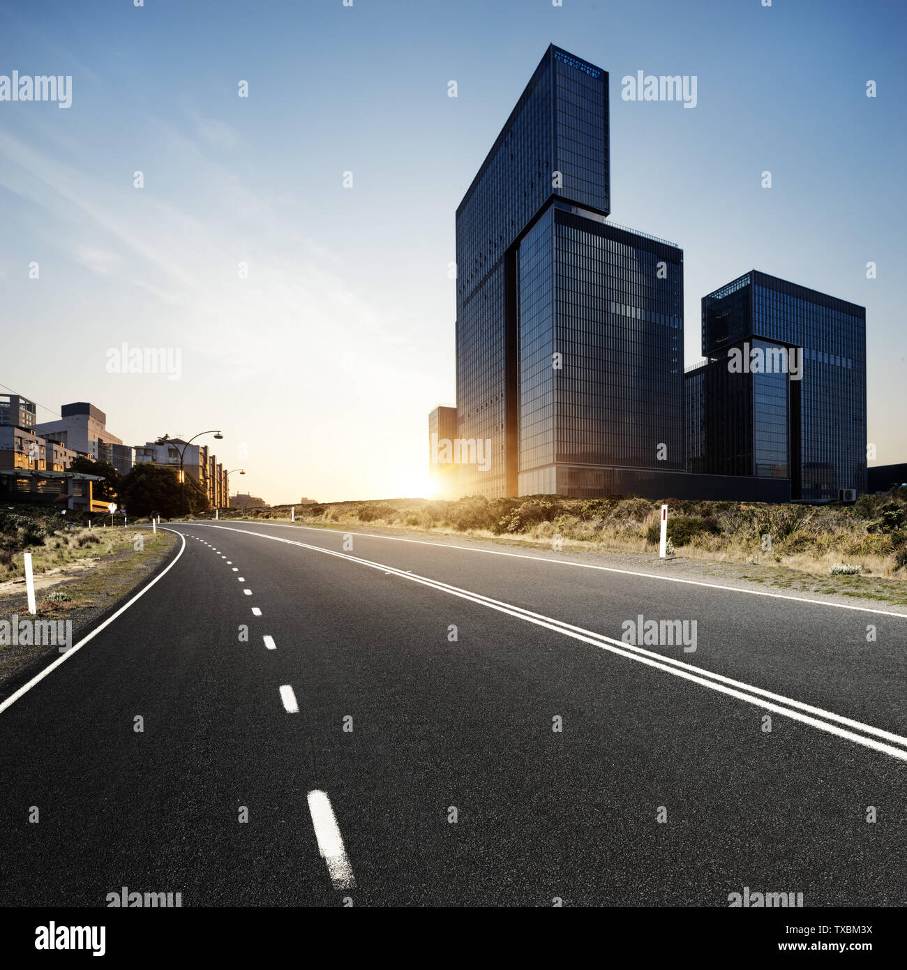 urban road in modern city at sunrise Stock Photo - Alamy