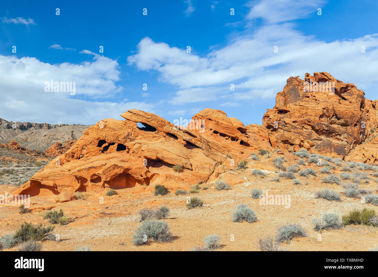 Eroded red sandstone rock formations. Valley of Fire State Park. Nevada ...