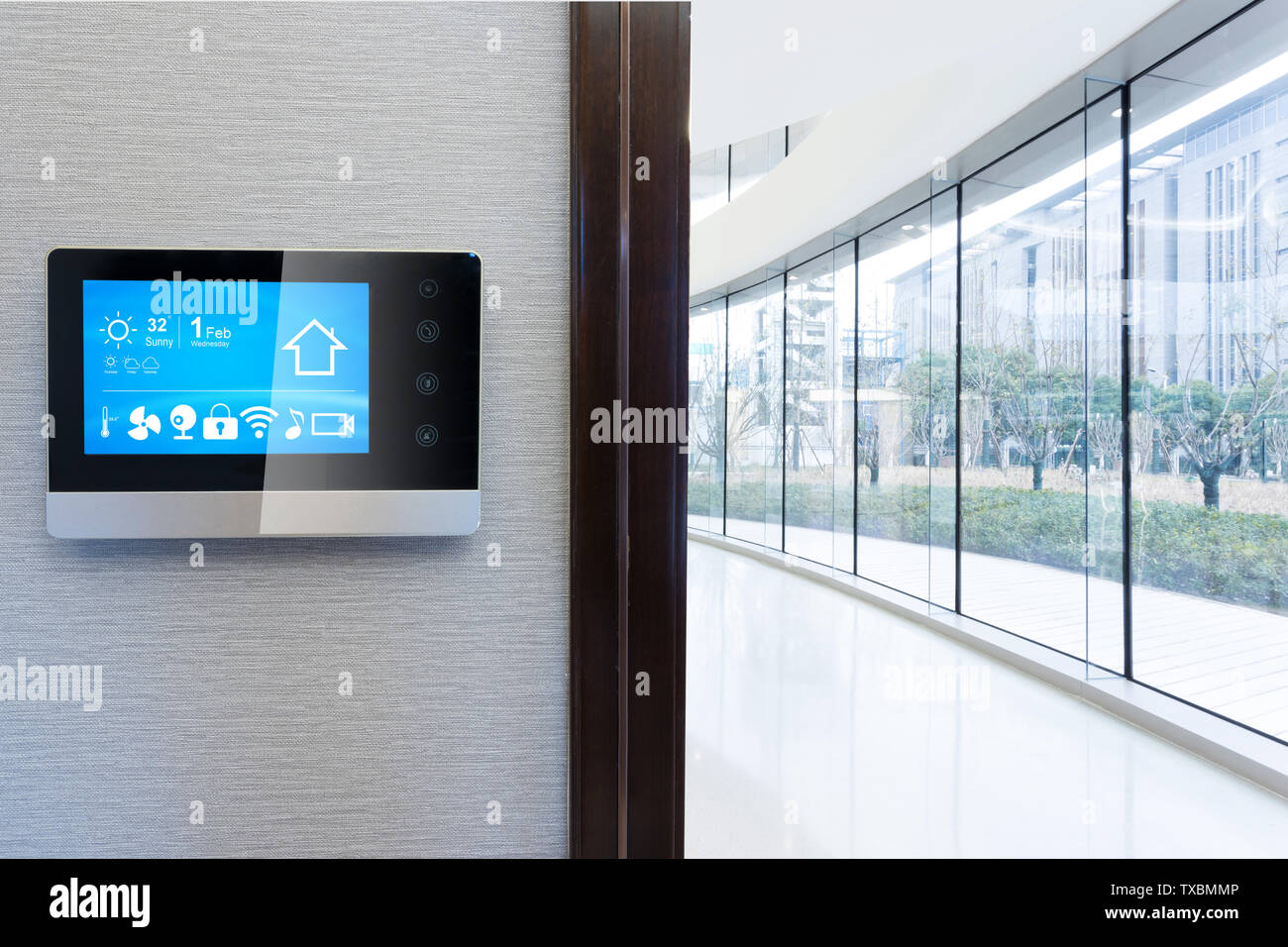 smart screen with smart home with modern hall Stock Photo - Alamy