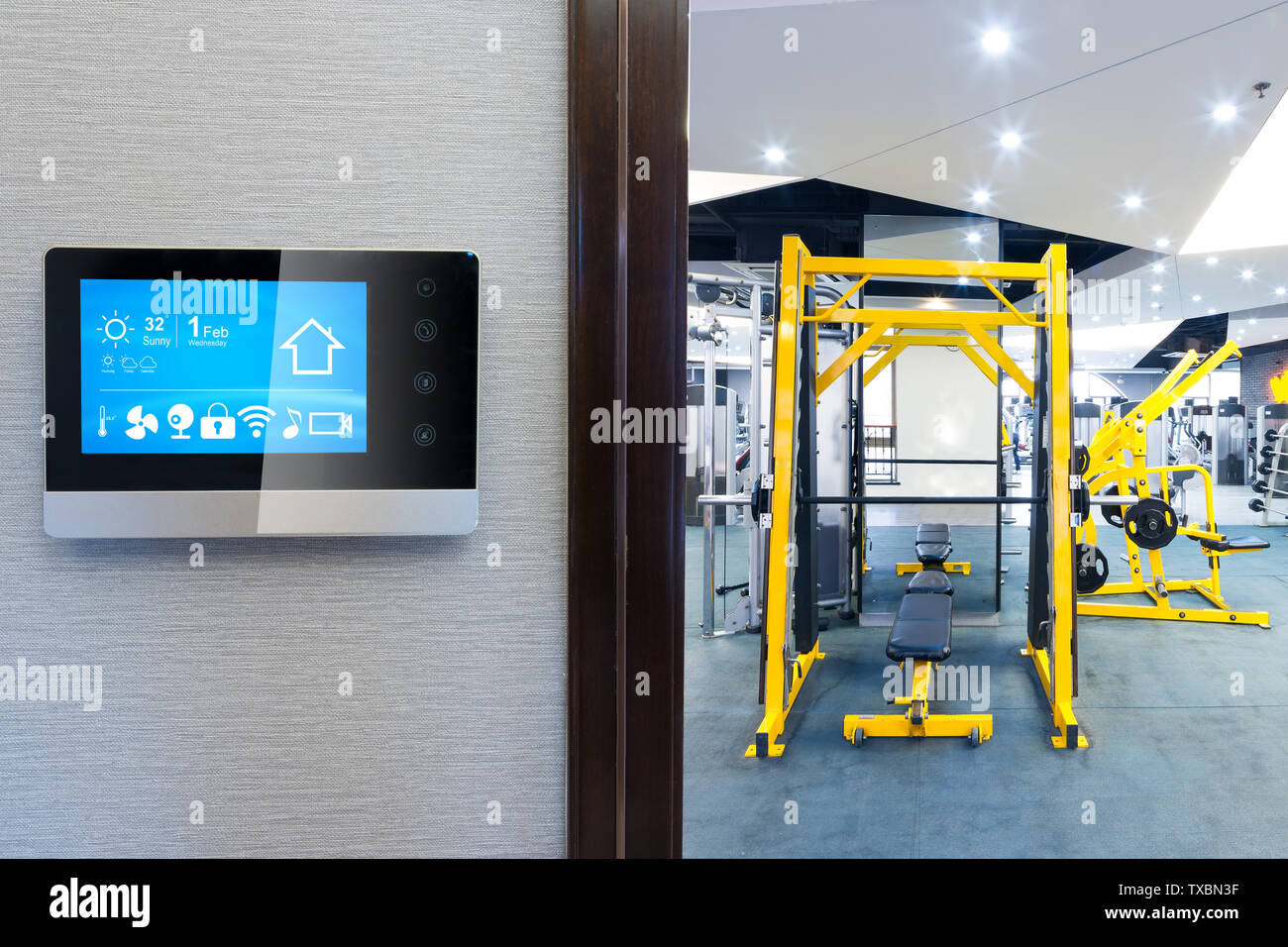 smart screen with smart home with modern gym Stock Photo - Alamy