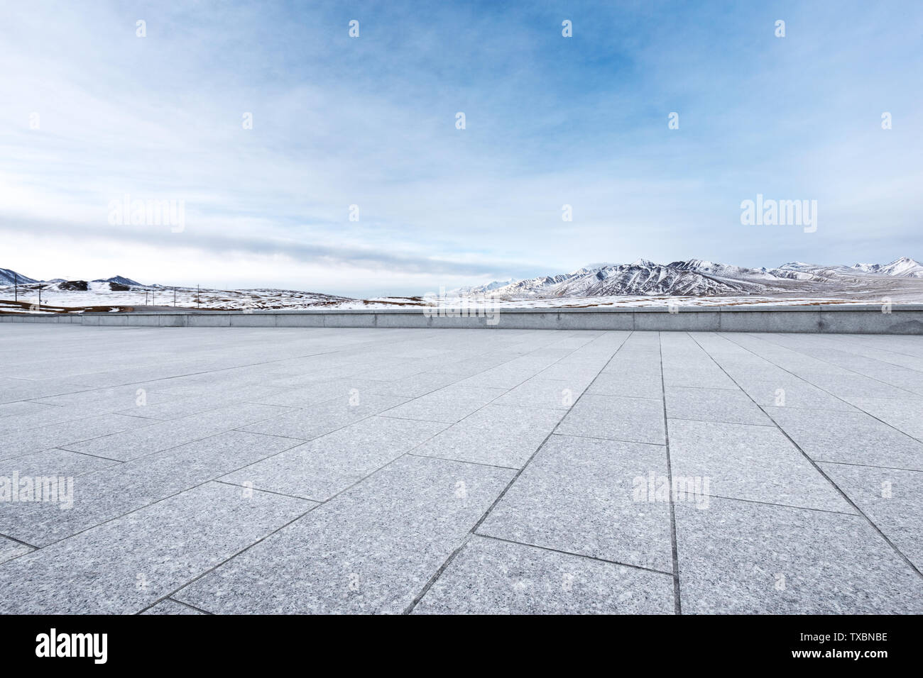 empty marble floor with beautiful snow mountains Stock Photo - Alamy