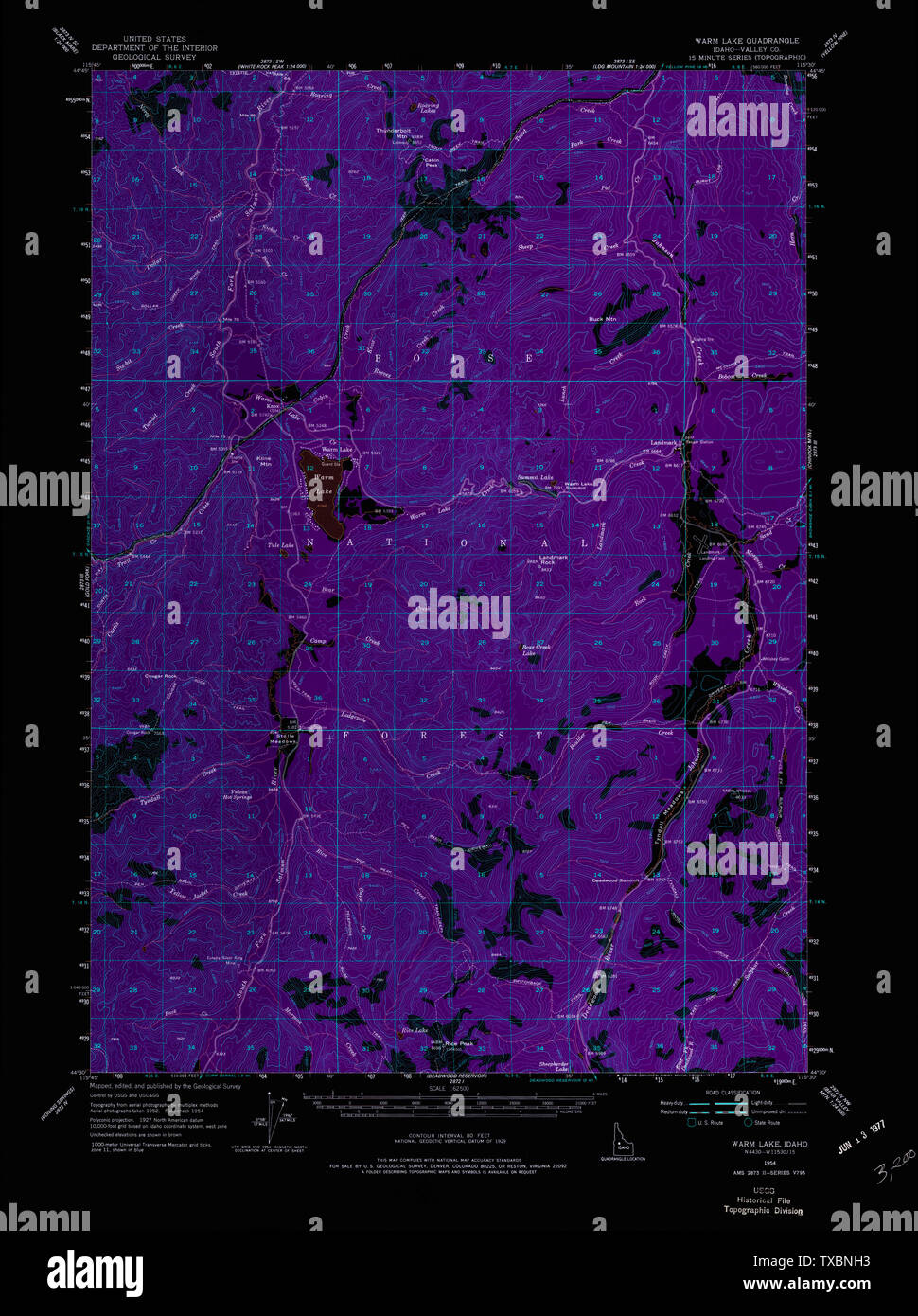 USGS TOPO Map Idaho ID Warm Lake 239324 1954 62500 Inverted Restoration ...