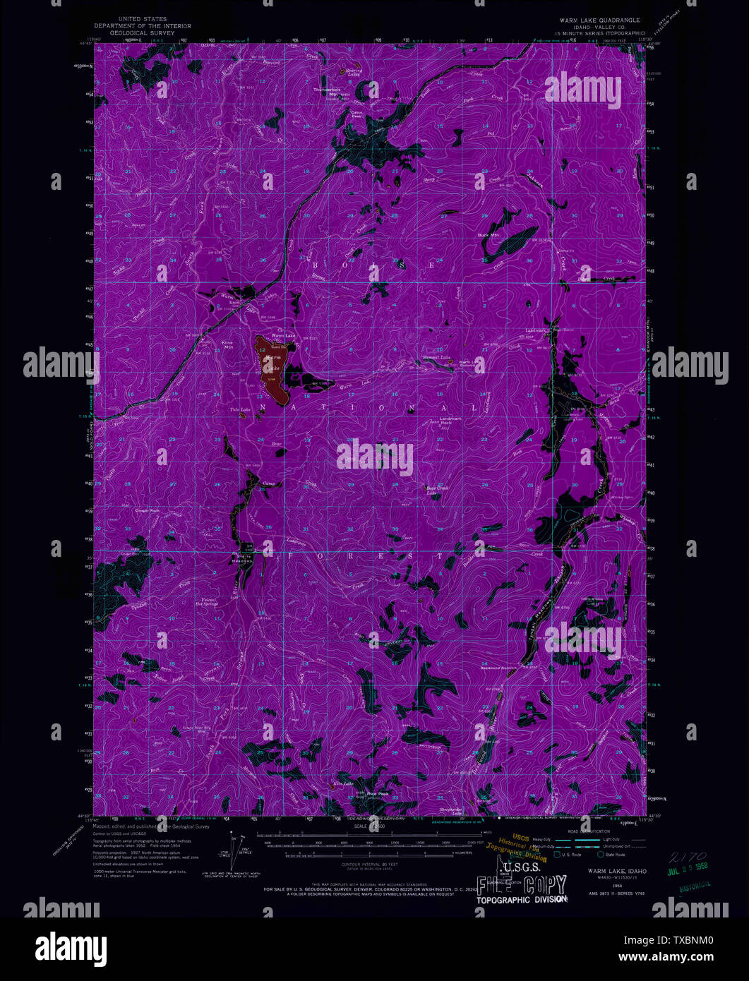 USGS TOPO Map Idaho ID Warm Lake 239325 1954 62500 Inverted Restoration ...
