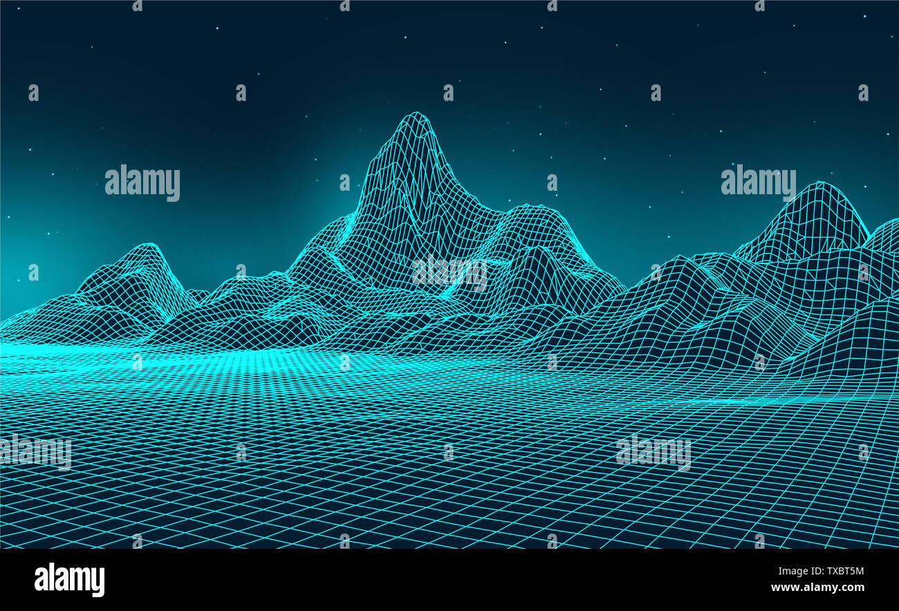 Abstract three-dimensional digital terrain of big data concept ...