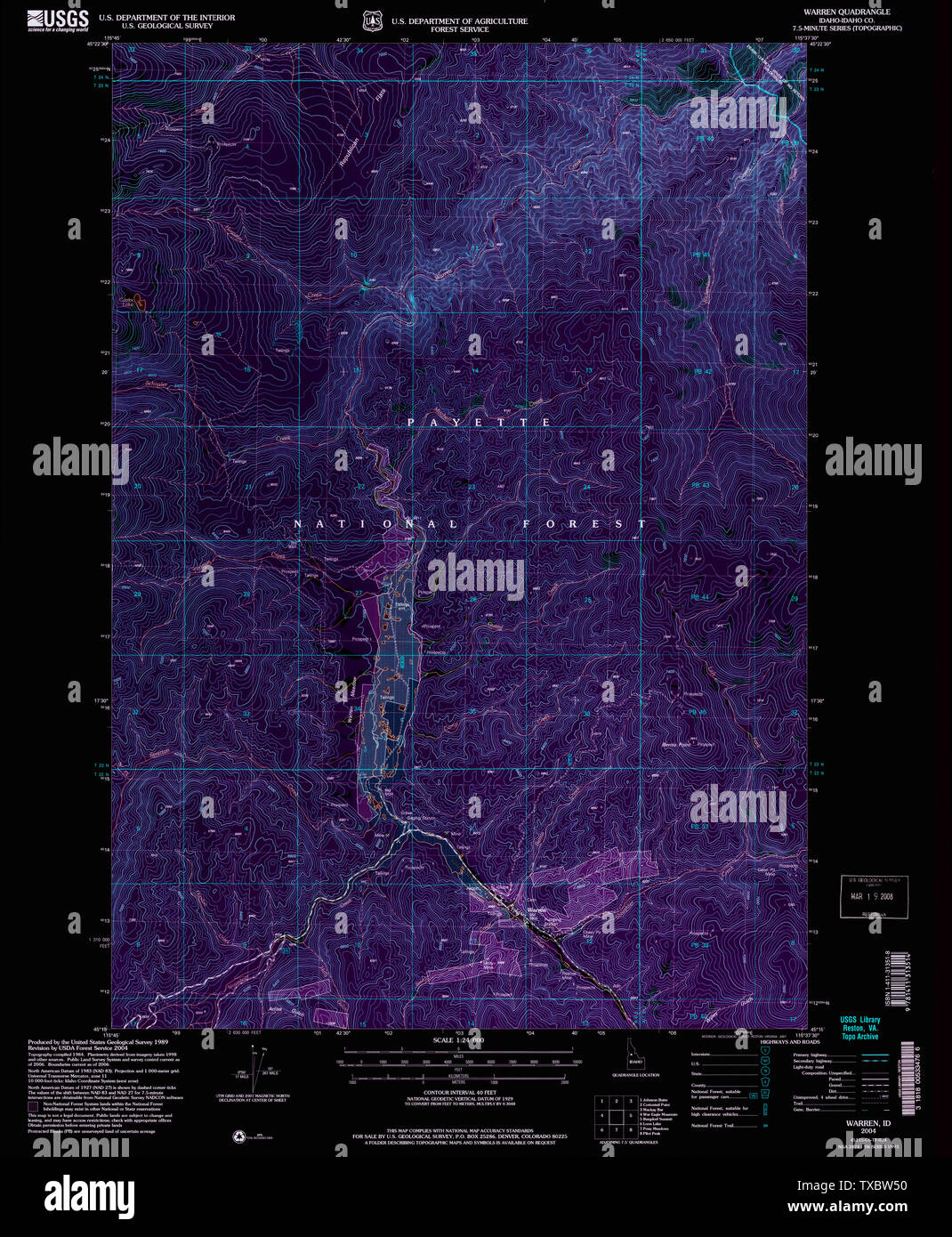 USGS TOPO Map Idaho ID Warren 238698 2004 24000 Inverted Restoration ...