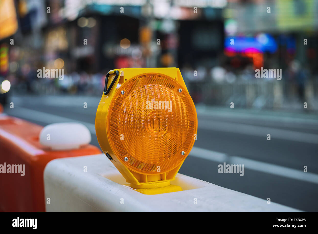 Flashing lights on road barrier hi-res stock photography and images - Alamy