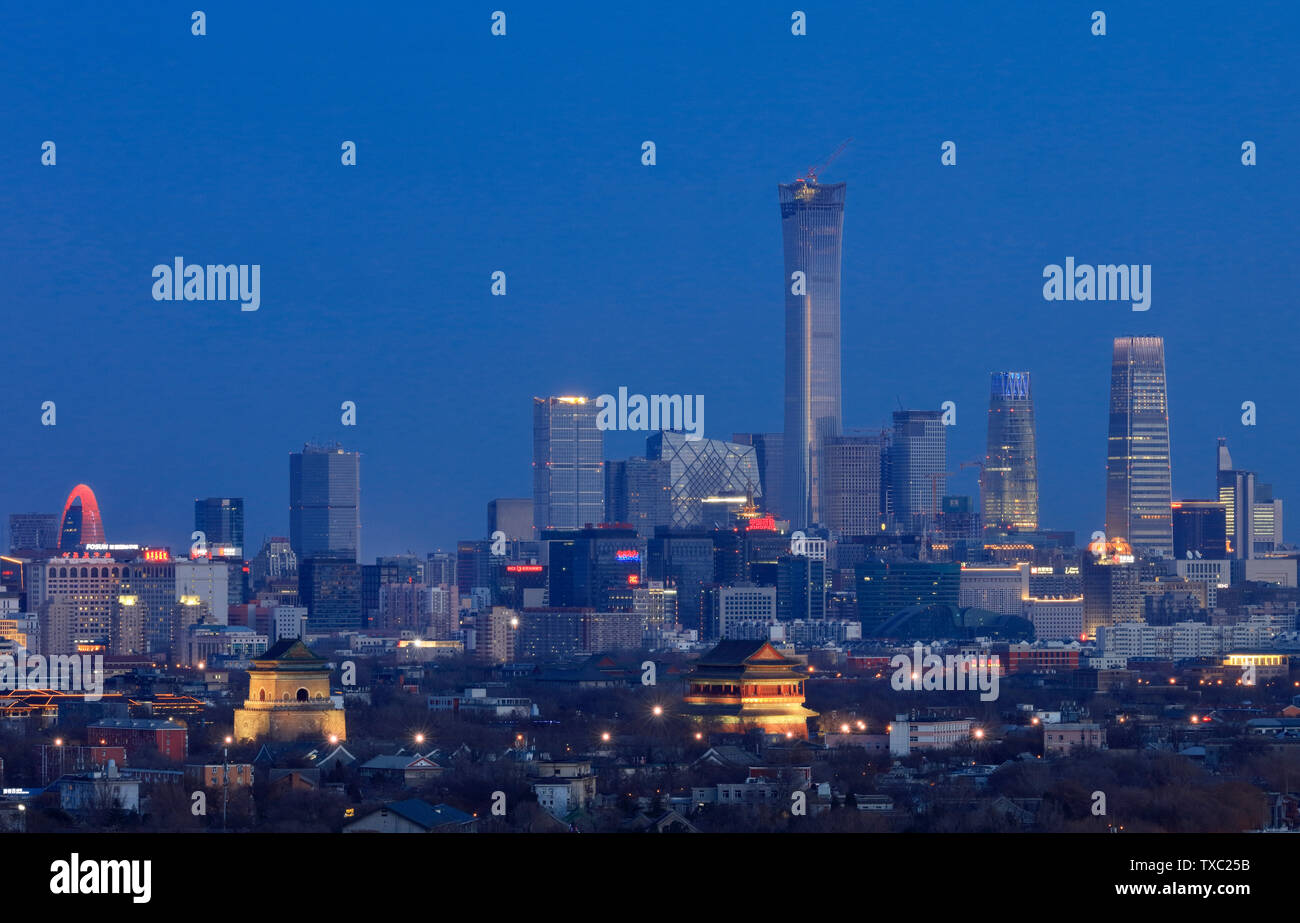 Night view of the clock drum tower in Beijing Stock Photo - Alamy