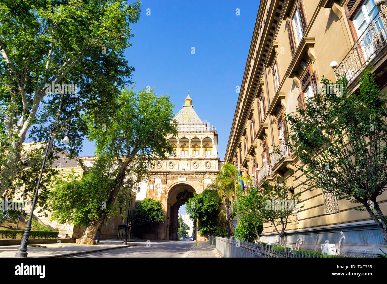 View of the Porta Nuova the city gate of Palermo in Sicily, Italy Stock ...