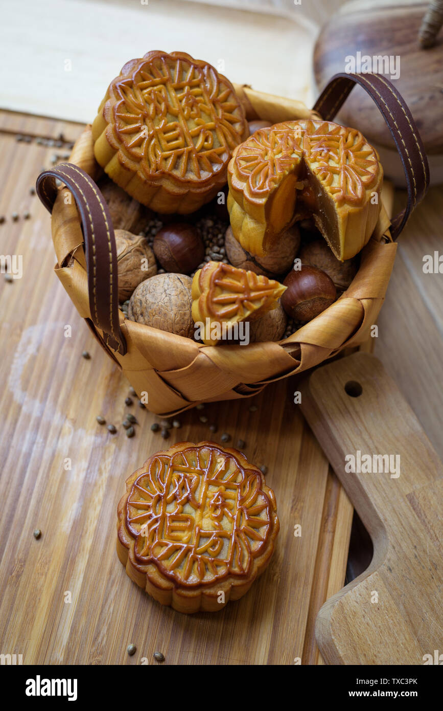Mid-Autumn Festival moon cakes with nuts Stock Photo - Alamy