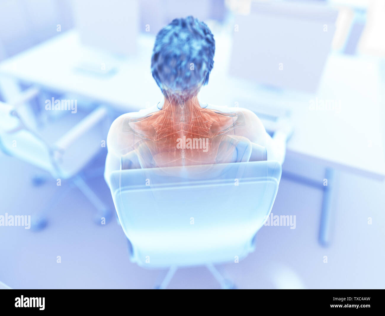 3d rendered illustration of a man working on a pc - painful muscles ...