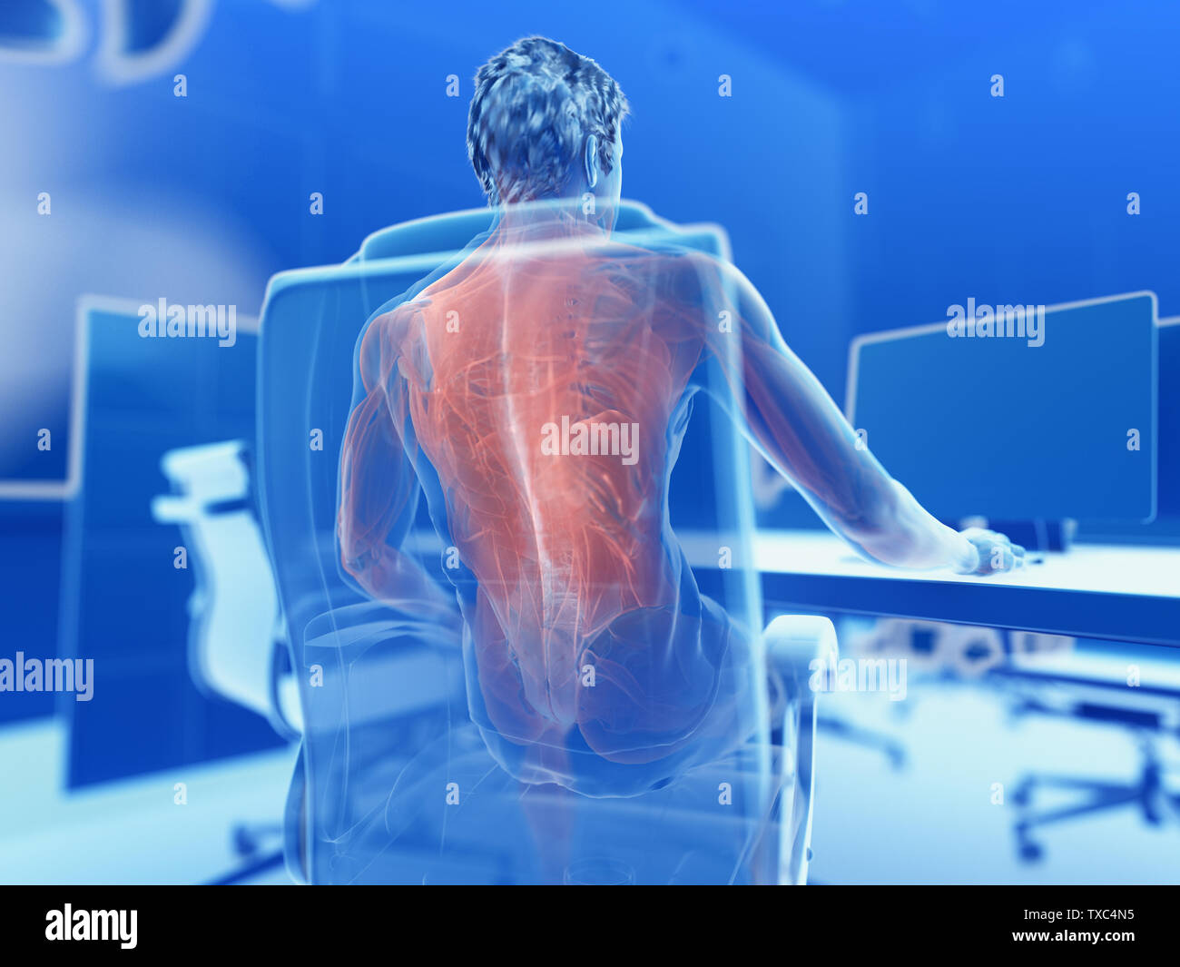 3d rendered illustration of a man working on a pc - painful muscles ...