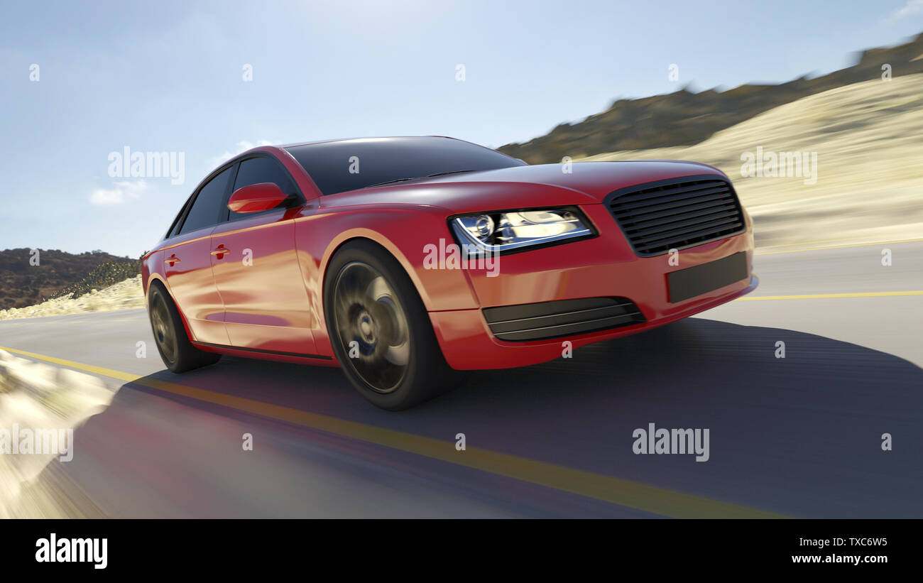 3d rendered illustration of a fast red car on the road Stock Photo - Alamy
