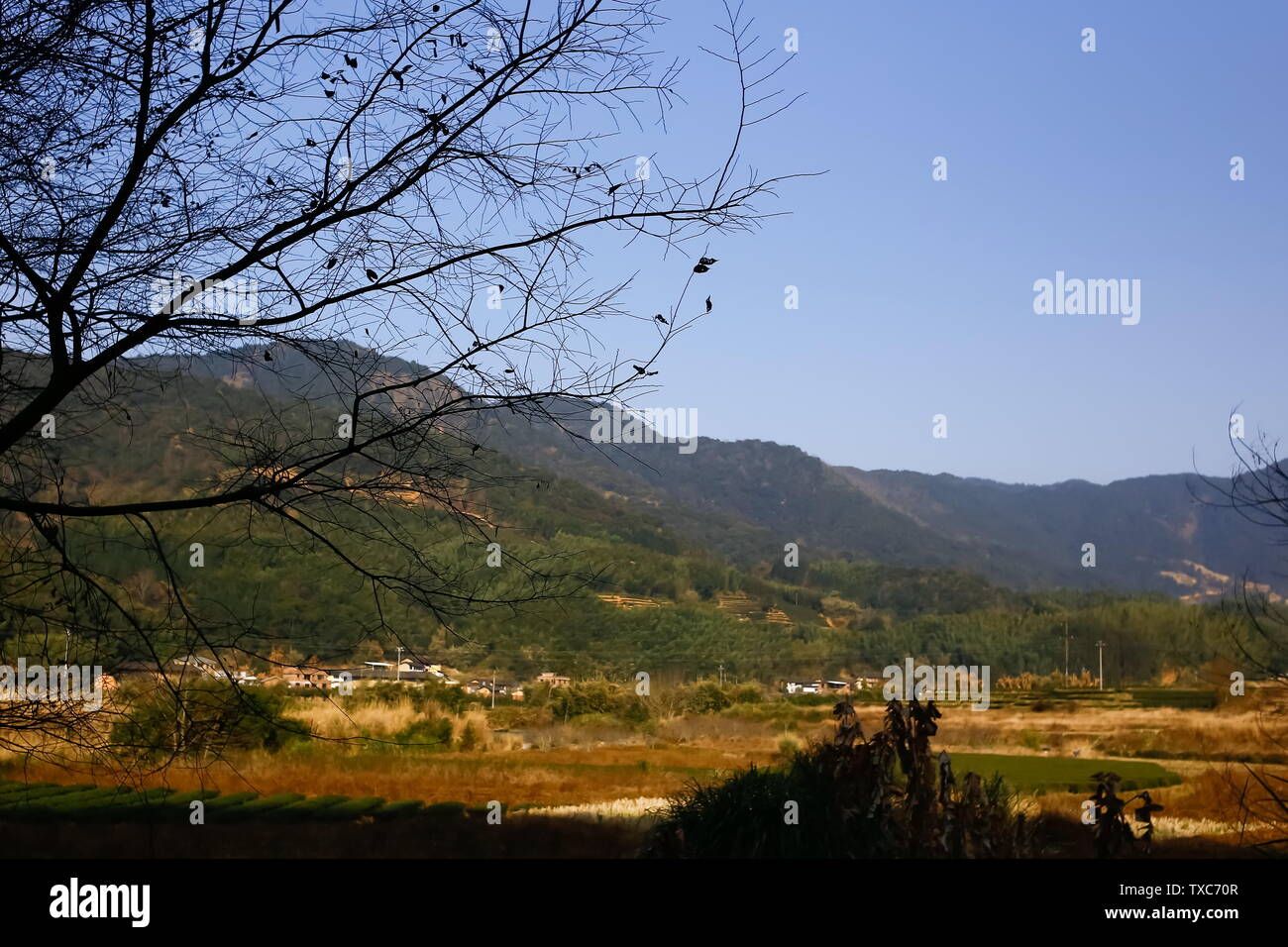 Landscape of the mountain village Stock Photo - Alamy