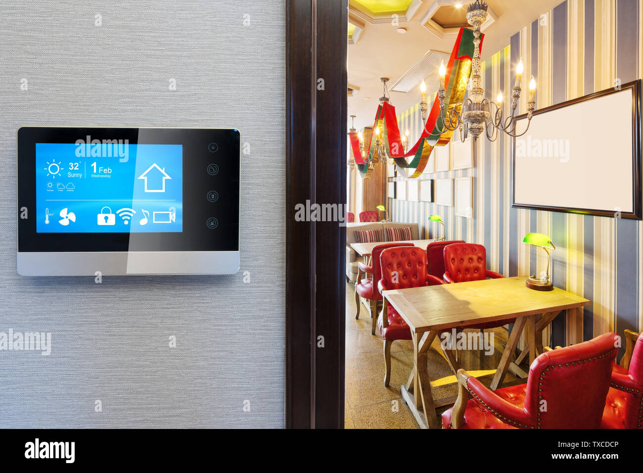 smart screen with smart home with modern cafe Stock Photo - Alamy