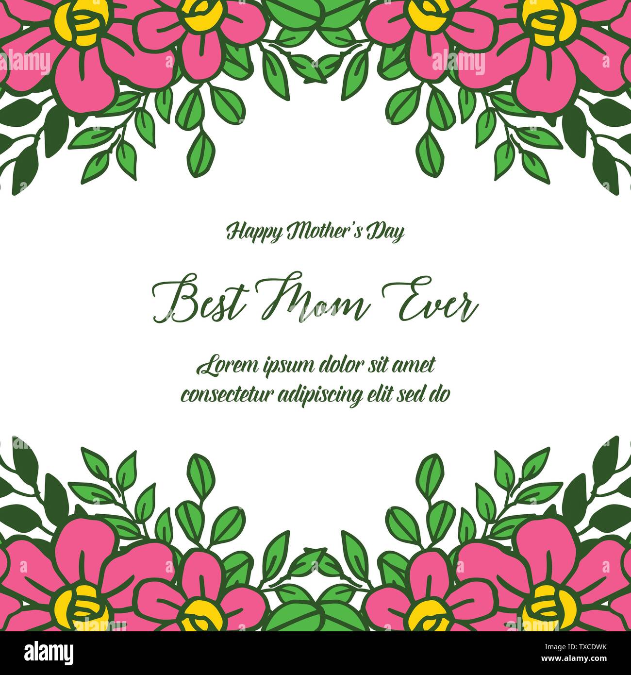 Vector illustration writing best mom with texture of green leafy flower ...